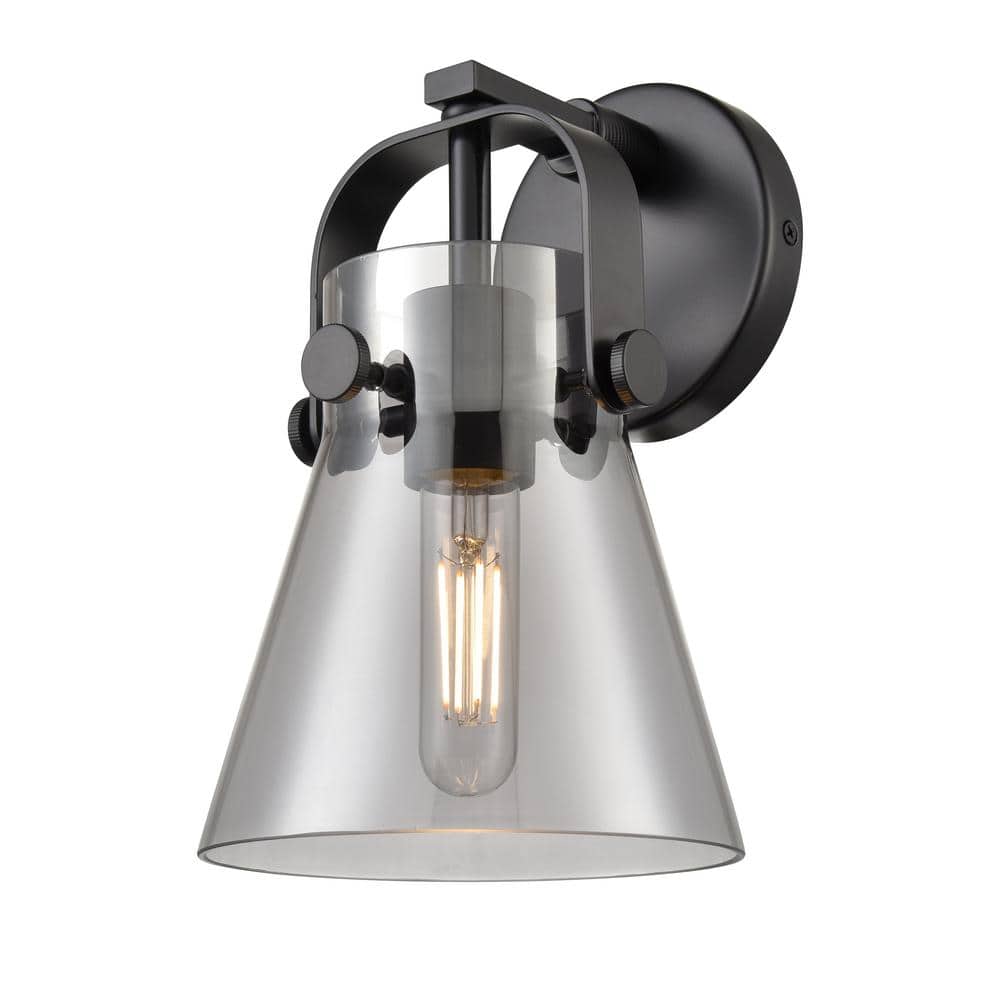 Innovations Pilaster II Cone 1-Light Matte Black Wall Sconce with Glass ...