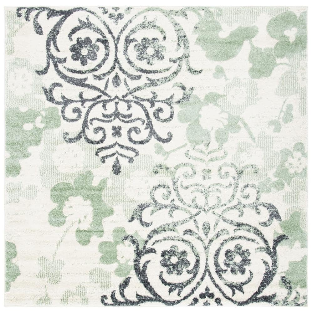 SAFAVIEH Adirondack Ivory/Green 8 ft. x 8 ft. Floral Damask Square Area ...