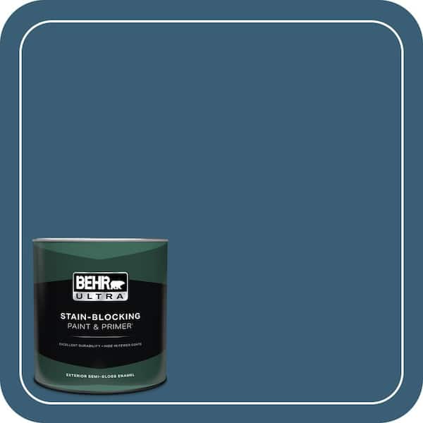 BEHR ULTRA 1 qt. #S490-7 Superior Blue Semi-Gloss Enamel Exterior Paint ...
