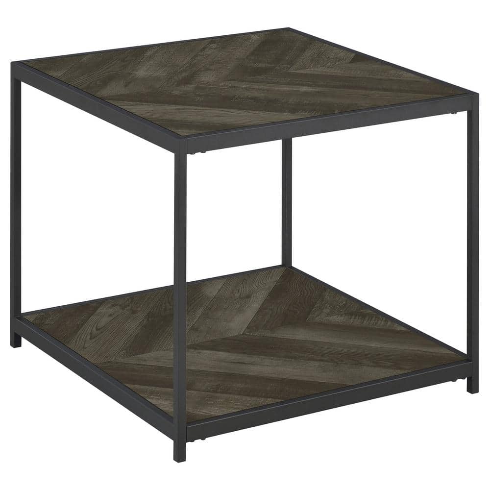 Coaster Beckley 23.5 in. Rustic Grey Herringbone and Sandy Black Square ...