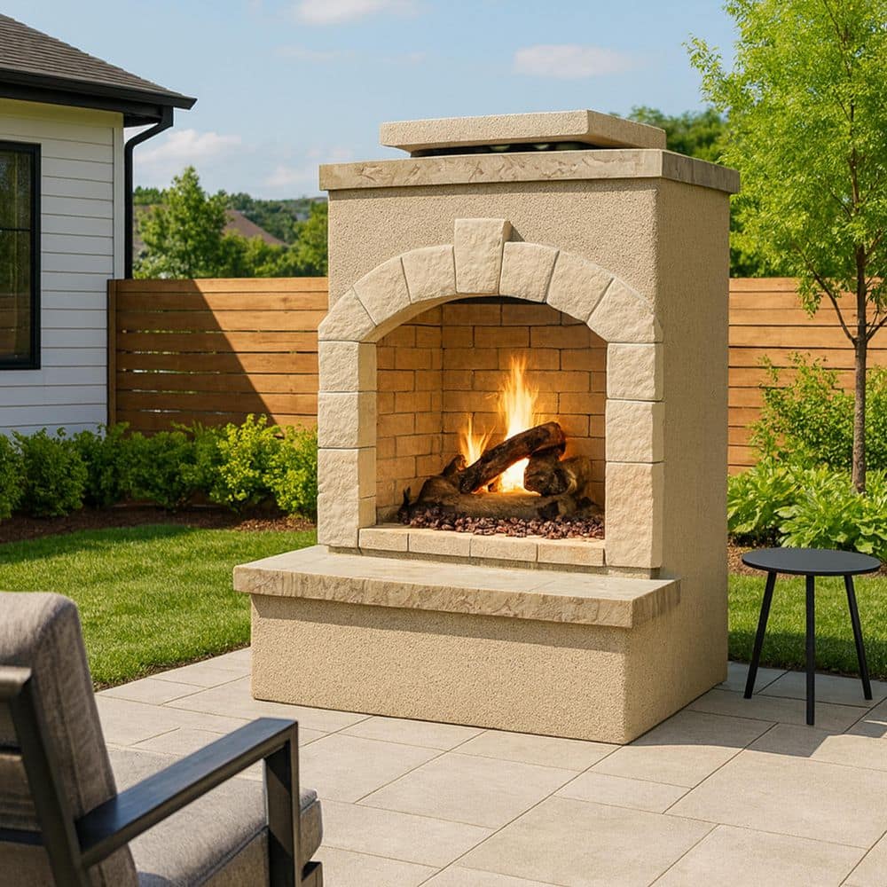 Cal Flame 59 in. Tile and Stucco Propane Gas Outdoor Fireplace 22 ...