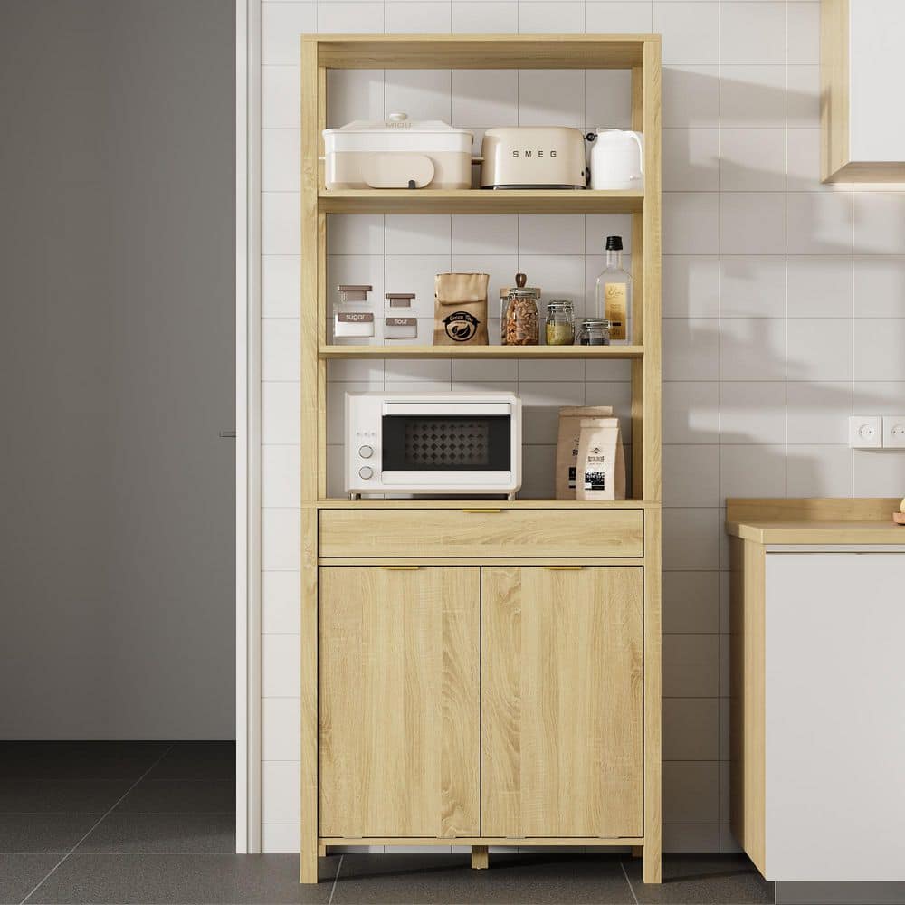 FUFU&GAGA Yellow Wood 30.1 in. W x 70.8 in. H Sideboard, Buffet, Pantry ...
