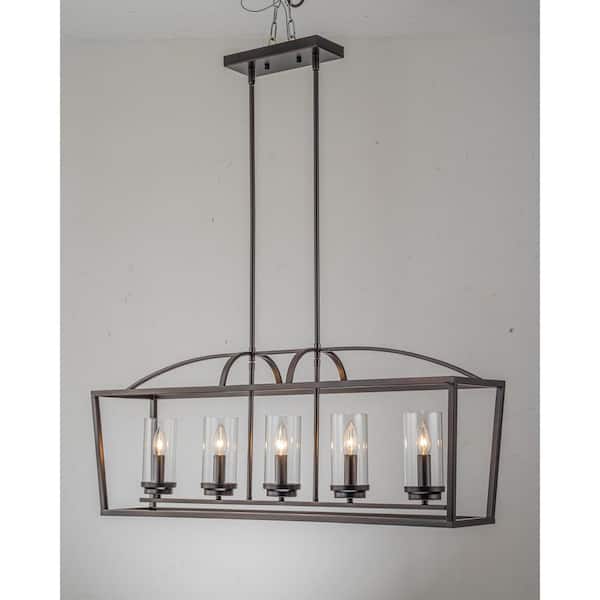 RRTYO Lakeyah 5-Light Metal Industrial Lantern Linear Chandelier for ...