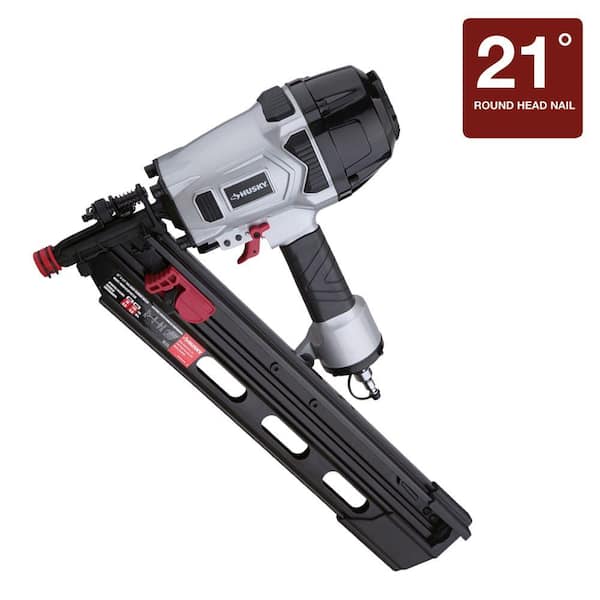 Husky Pneumatic 3-1/2 in. 21-Degree Full-Head Strip Framing Nailer ...