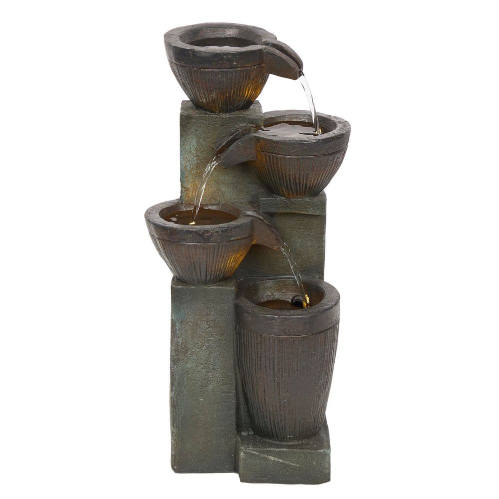 Alpine Corporation 14 in. Tall Cascading Ribbed Stone Jar Tabletop ...