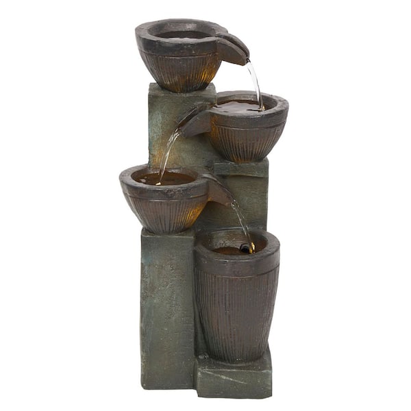 Alpine Corporation 14 in. Tall Cascading Ribbed Stone Jar Tabletop ...