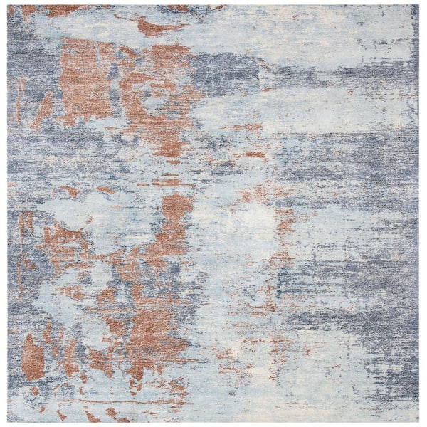 SAFAVIEH Restoration Vintage Blue/Brown 6 ft. x 6 ft. Square Abstract ...
