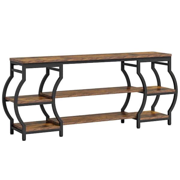 BYBLIGHT 63 in. Brown Rectangle Wood Console Table with Storage Shelves ...