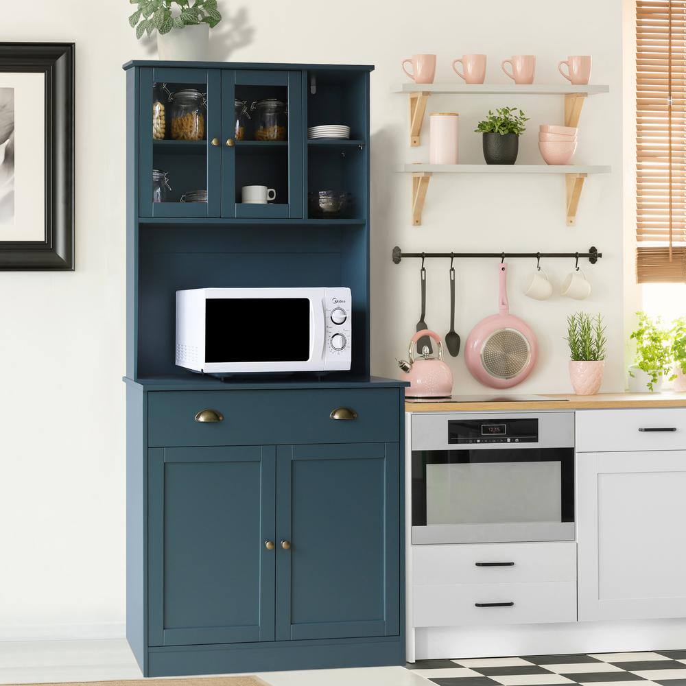 Reviews for VEIKOUS Teal Blue Engineered Wood Kitchen Pantry Cabinet ...