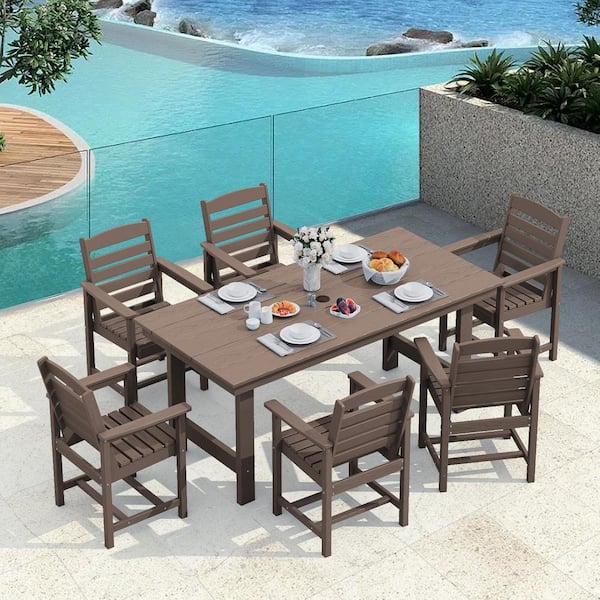 JEAREY HDPE 7-Piece Plastic Rectangle Table Standard Height Outdoor ...