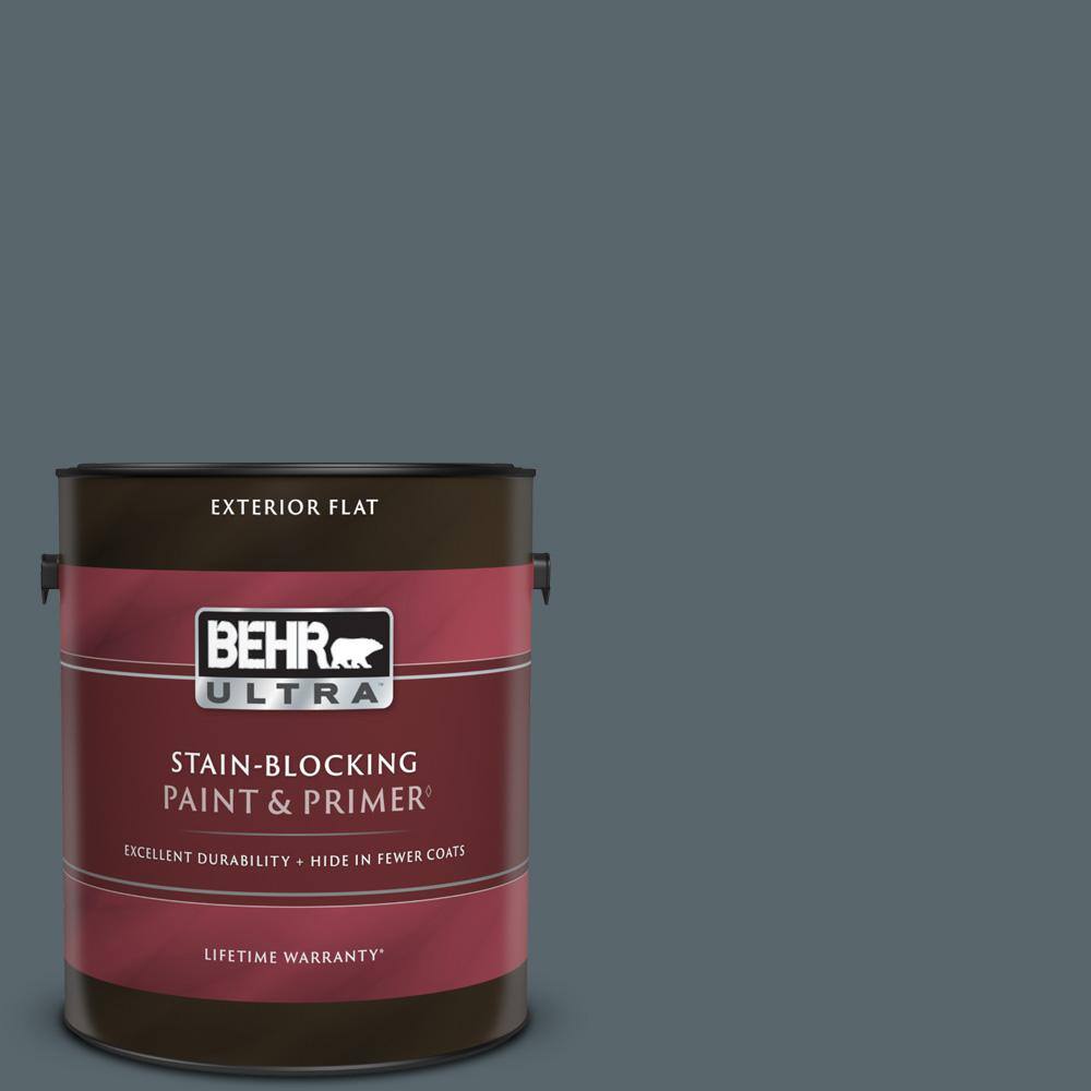 BEHR ULTRA 1 gal. #N470-6 Whale Gray Flat Exterior Paint & Primer ...