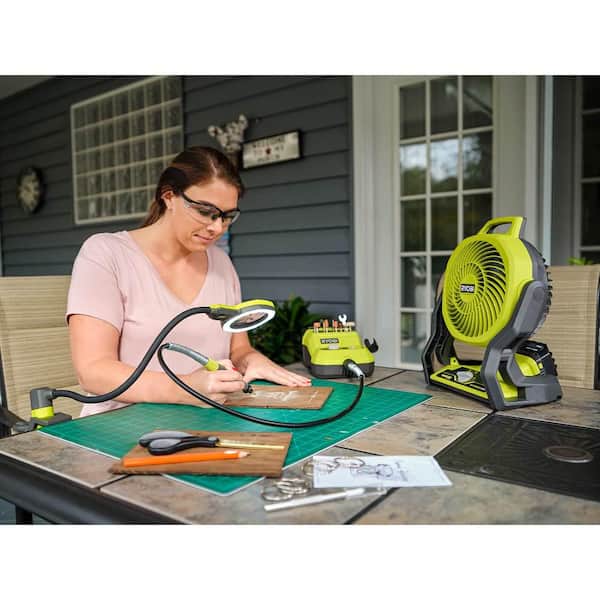 RYOBI ONE+ 18V Cordless Hybrid WHISPER SERIES 7-1/2 in. Fan with 2.0 Ah ...