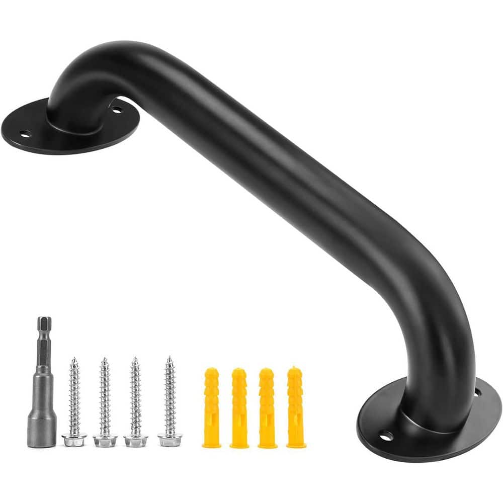 Afoxsos 12 in. Metal Wall Mounted Stair Handrail Black Safety Handle ...
