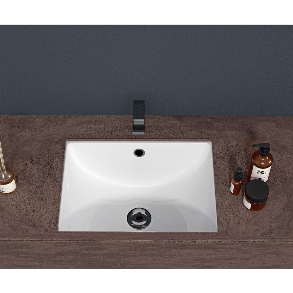 19 in . Ceramic Undermount Rectangular Bathroom Sink with Overflow in ...