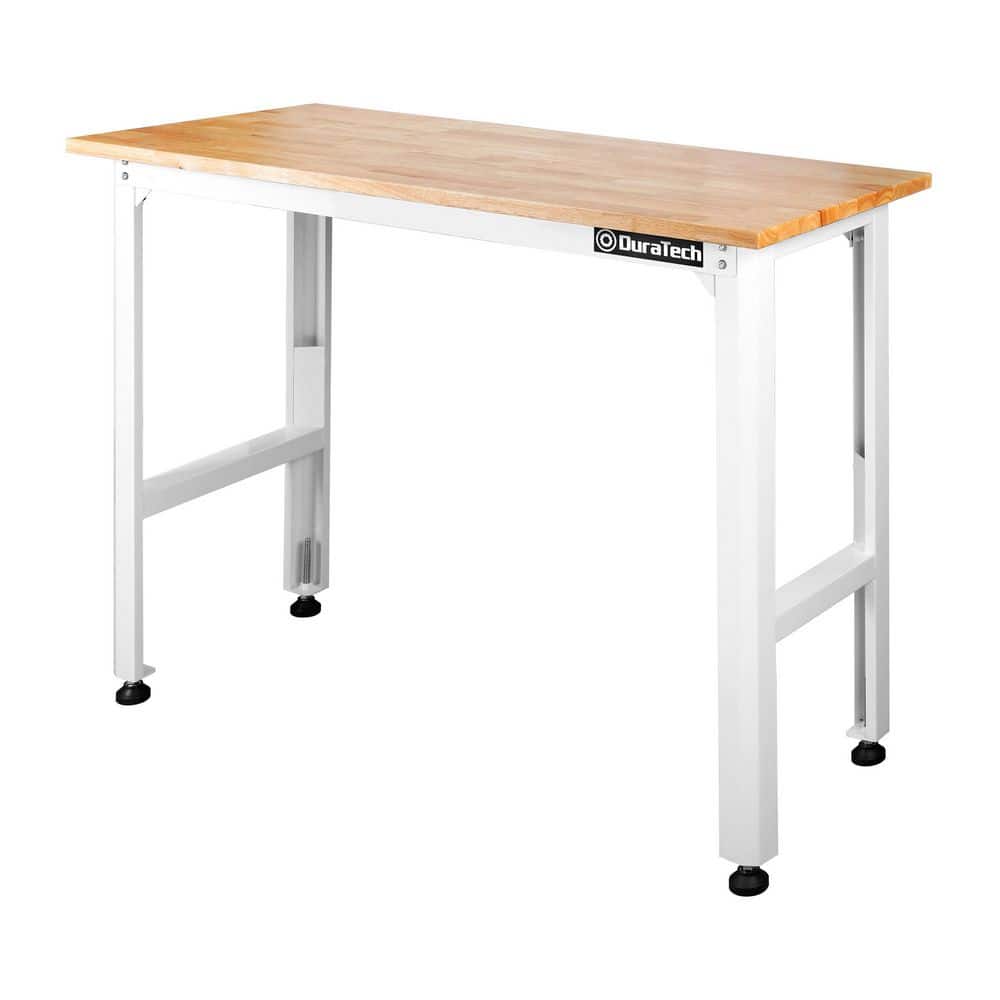 DuraTech 48 in. W x 20 in. D Solid Wood Top Workbench Table in White ...