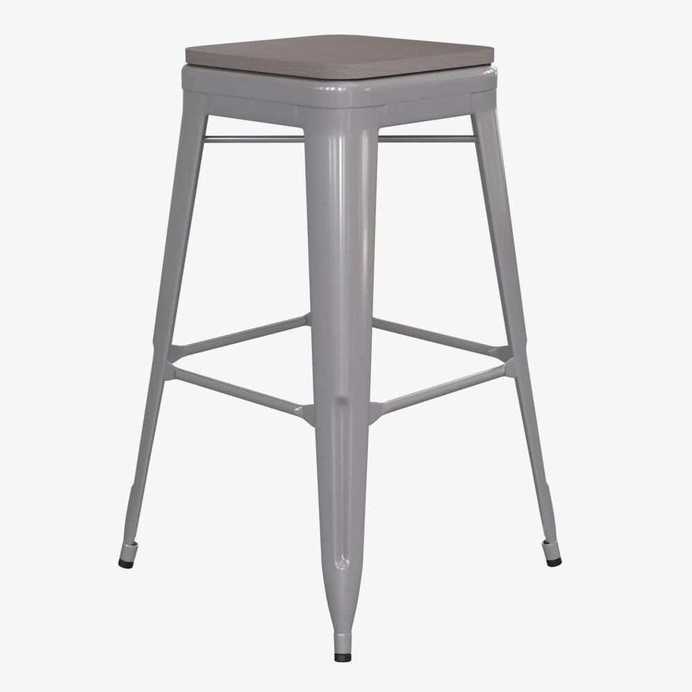 Carnegy Avenue 31 in. Silver/Gray Backless Metal Bar Stool with Resin ...