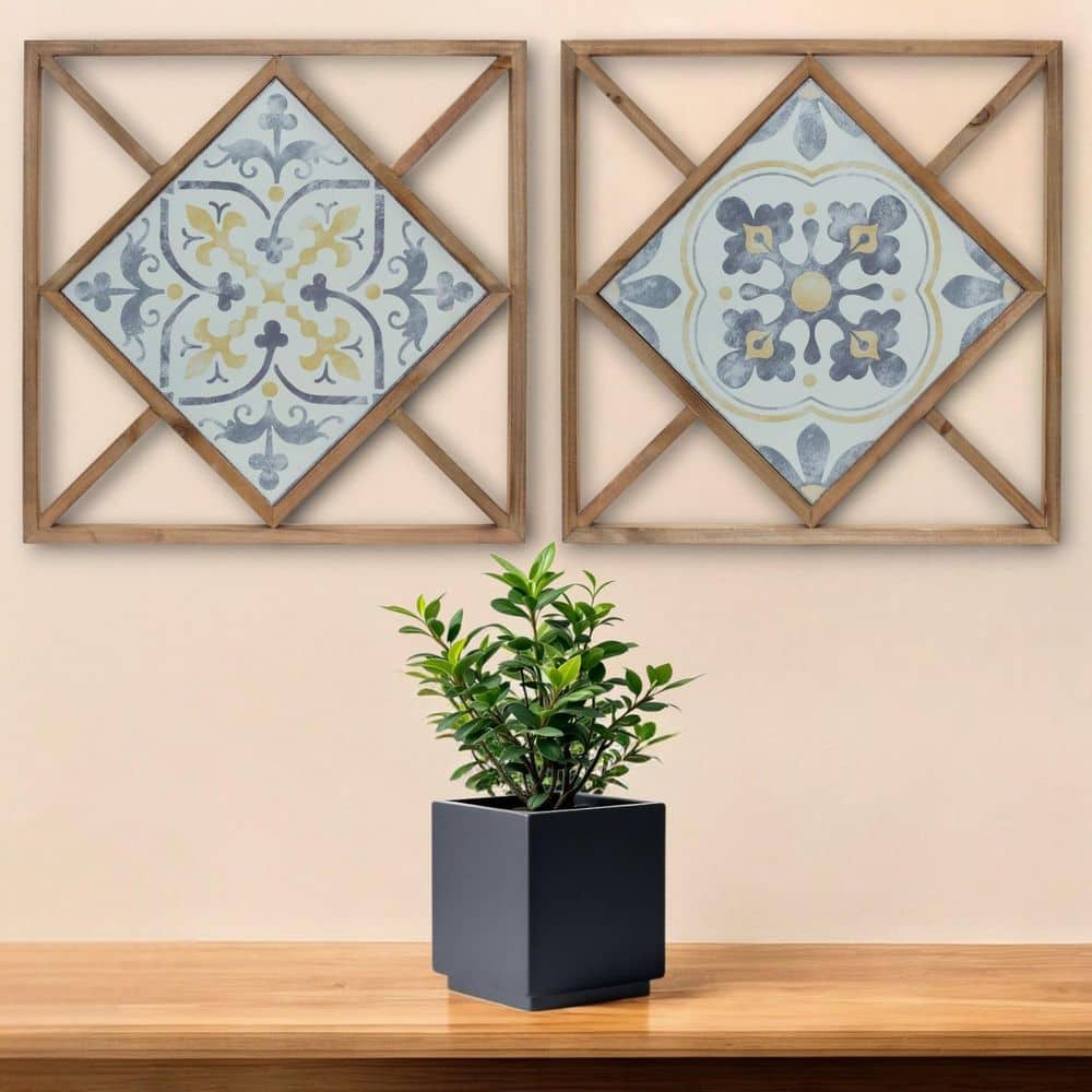 HomeRoots 0.25 in. x 14.25 in. White, Blue, Brown and Floral Wood and ...