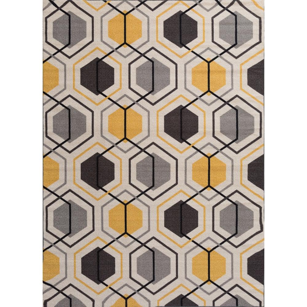 World Rug Gallery Modern Geometric Stripe Non-Slip (Non-Skid) Yellow 7 ...