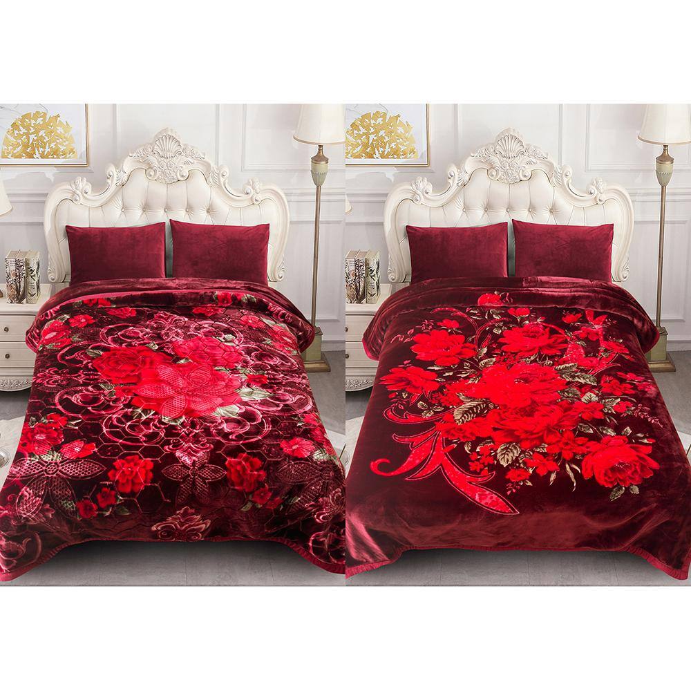JML Burgundy Rose Polyester 2-Ply Reversible Fleece Mink 85 in. x 95 in ...