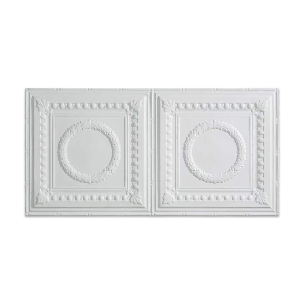 Fasade Rosette 2 ft. x 4 ft. Glue-Up Ceiling Tile in Gloss White G54-00 ...