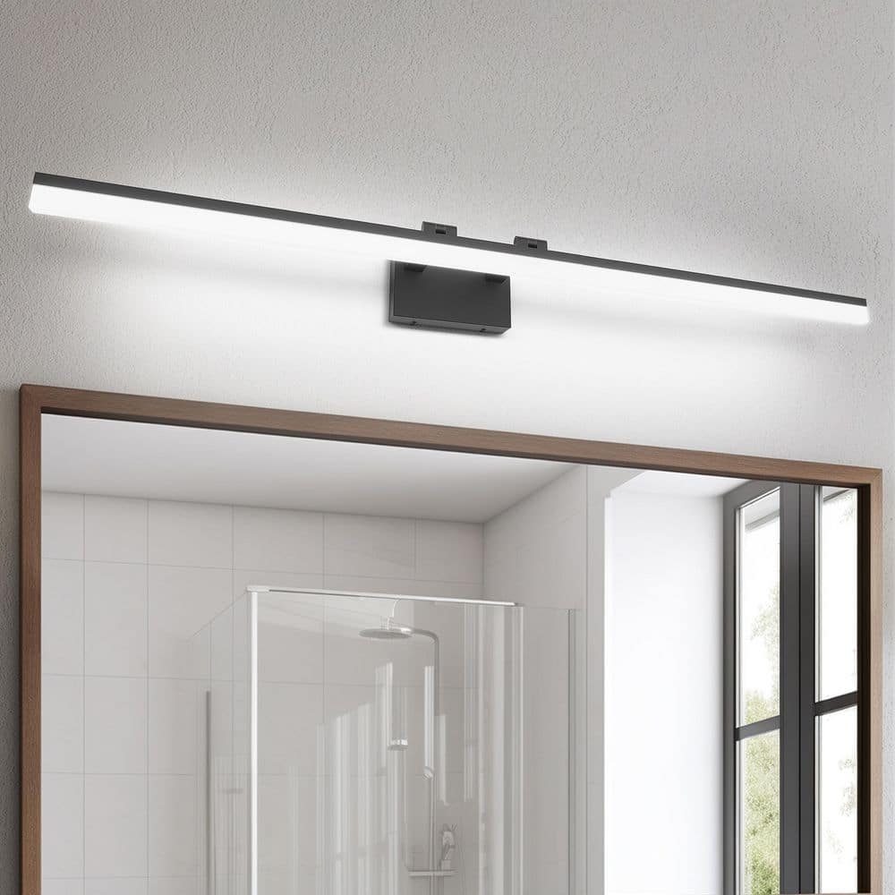 JUSHENG 47 in. 1 Light Black LED Vanity Light Bar with Dimmable 5500K ...