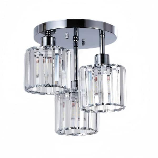 Jushua 10.6 in. 3-Light Silver Crystal Selectable LED Ceiling Light ...