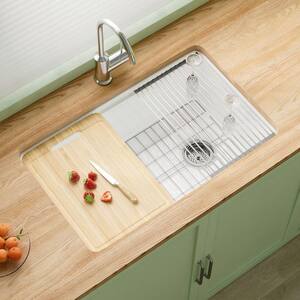 HOMLYLINK Workstation Kitchen Sink 33 x 19 in. Drop-In Single Bowl ...