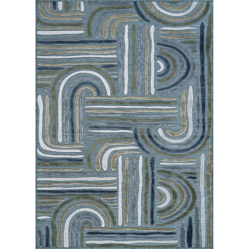 Arcadia Aqua 6 ft. x 9 ft. Washable Abstract Indoor Outdoor Area Rug HD ...