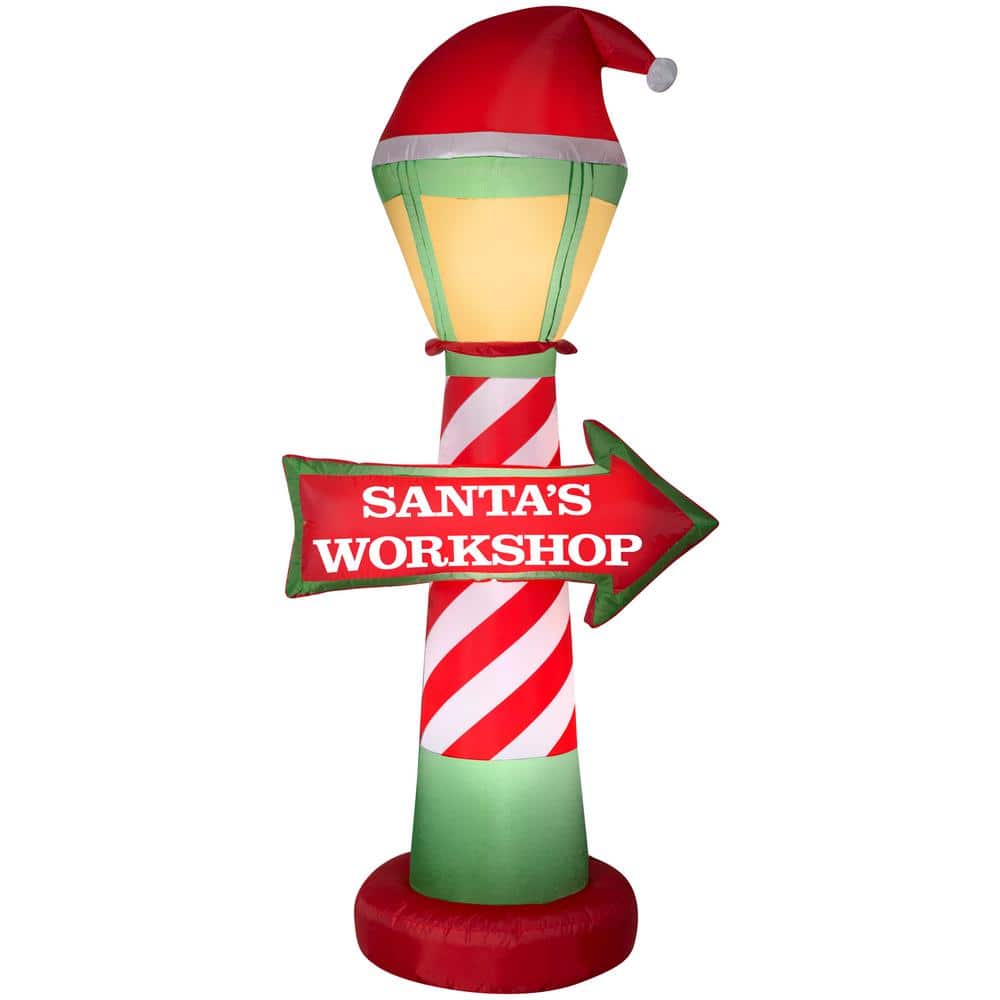 Airblown 3.5 ft. W x 7 ft. H Inflatable Santa's Workshop Lamp Post and ...