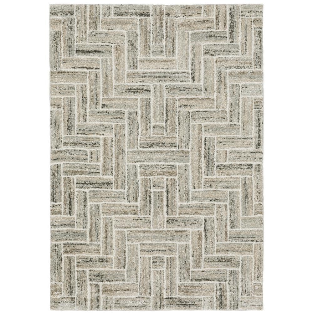 AVERLEY HOME Chateau Ivory/Beige 7 ft. x 10 ft. Herringbone Geometric ...