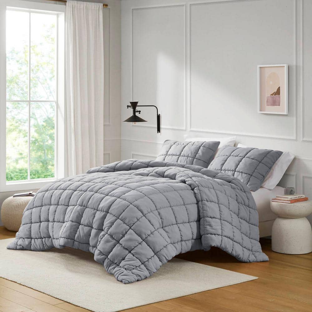 Intelligent Design Dream Puff Grey Microfiber Full/Queen Comforter Set ...