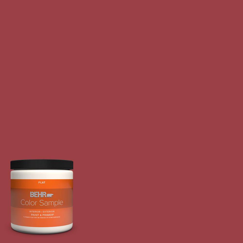 BEHR PREMIUM PLUS 8 oz. #QE-06 Reddest Red Flat Interior/Exterior Paint ...
