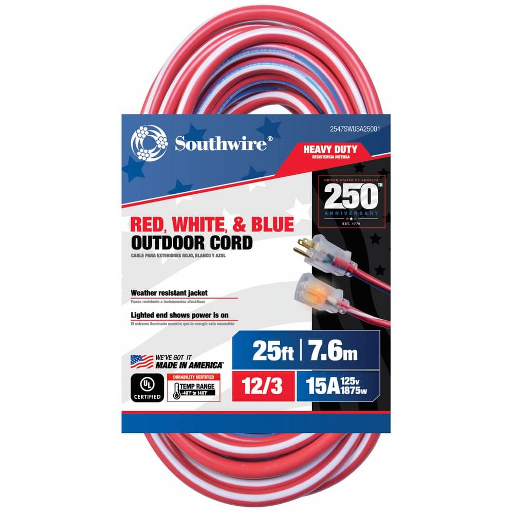 Southwire 25 ft. 12/3 SJTW Indoor/Outdoor Extension Cord with Lighted ...