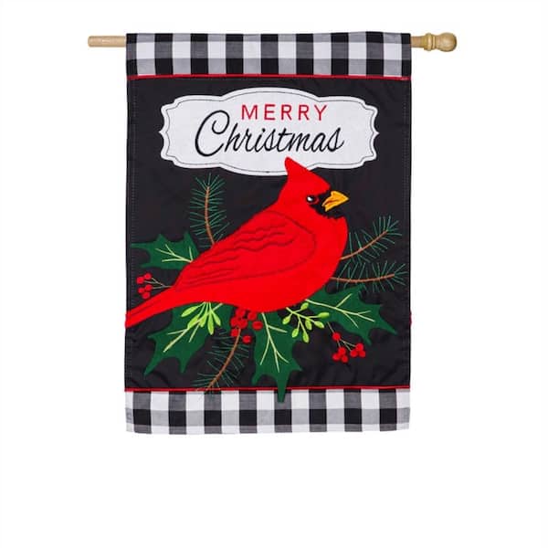 Evergreen 28 in. x 44 in. Merry Christmas Cardinal House Applique Flag ...