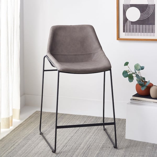 SAFAVIEH Alexis 39 in. H Ash/Black Wood Bar Stool with Pu Seat BST3000E ...