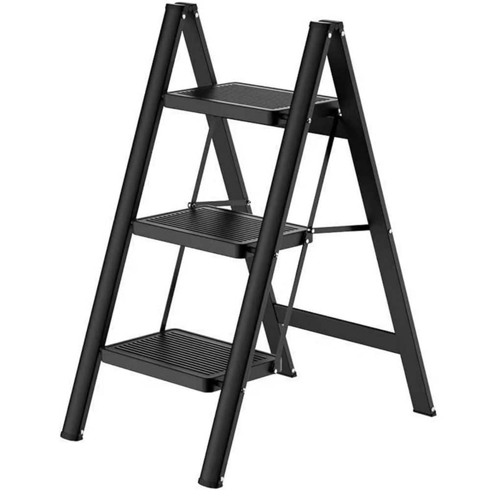 KIWDZFU Reach 35.4 in. H Folding 3-Step Ladder with Wide Anti-Slip ...