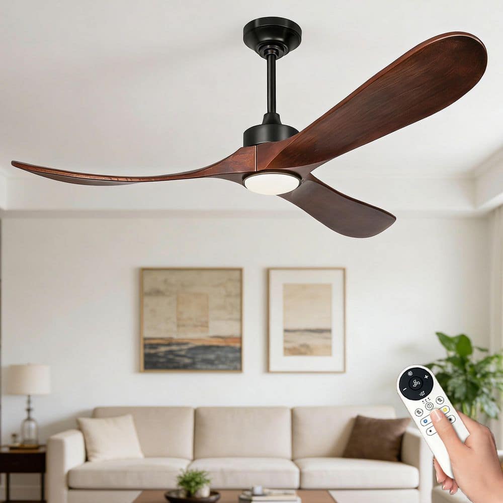 ARISKEEN 52 in. Indoor 3-Wood Blades Black Ceiling Fan with Light ...