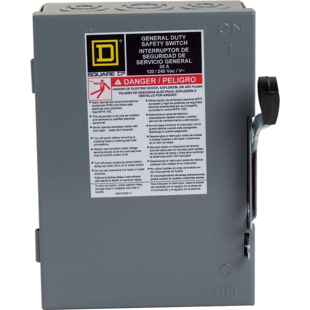 Square D 30 Amp 240-Volt 2-Pole Fused Indoor General Duty Safety Switch ...