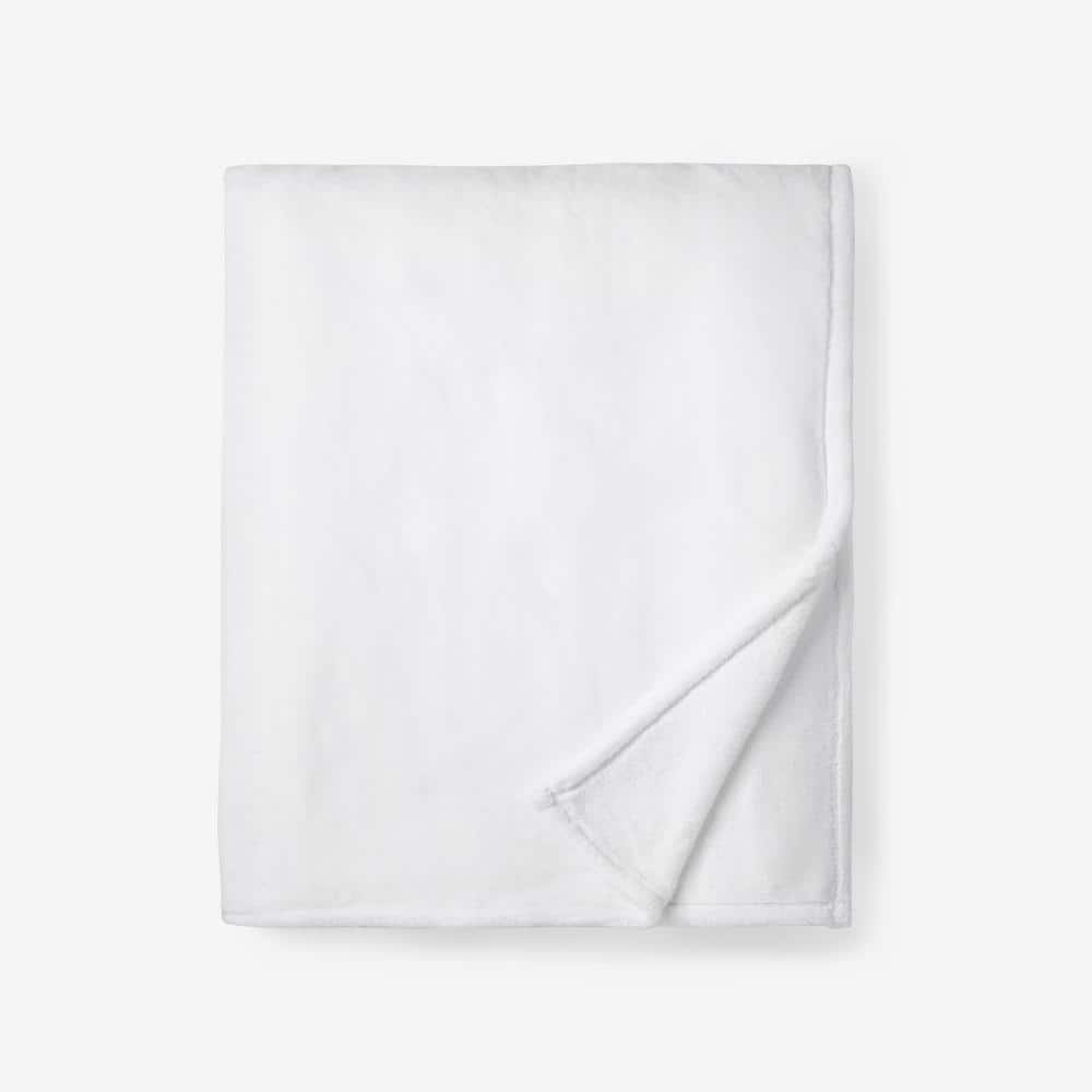 The Company Store Company Cotton Plush White Polyester Throw Blanket ...