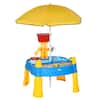 AULEDIO 25-Pieces 2-in-1 Covered Sandbox Table with Umbrella for ...