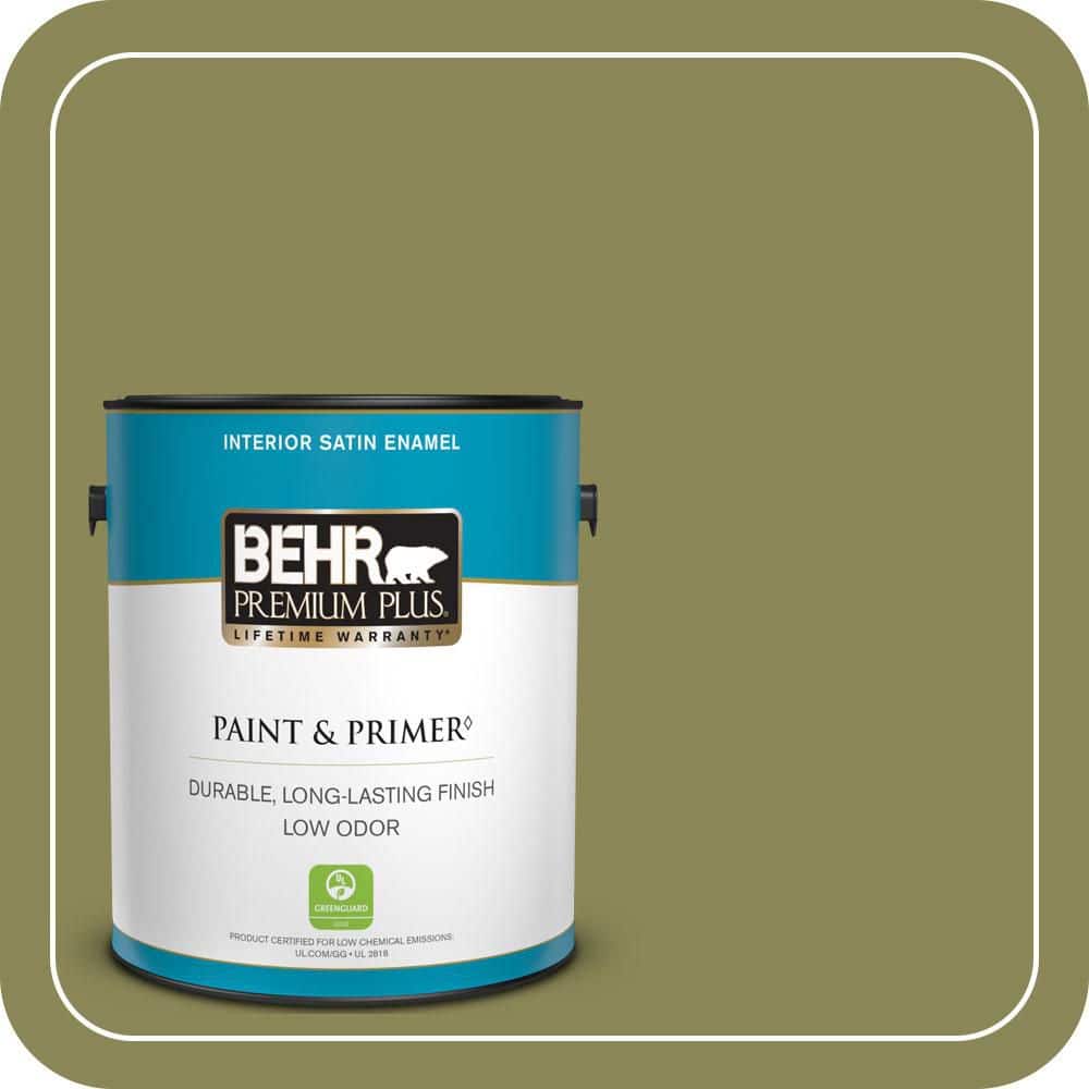 BEHR PREMIUM PLUS 1 gal. #S340-6 Fertile Green Satin Enamel Low Odor ...
