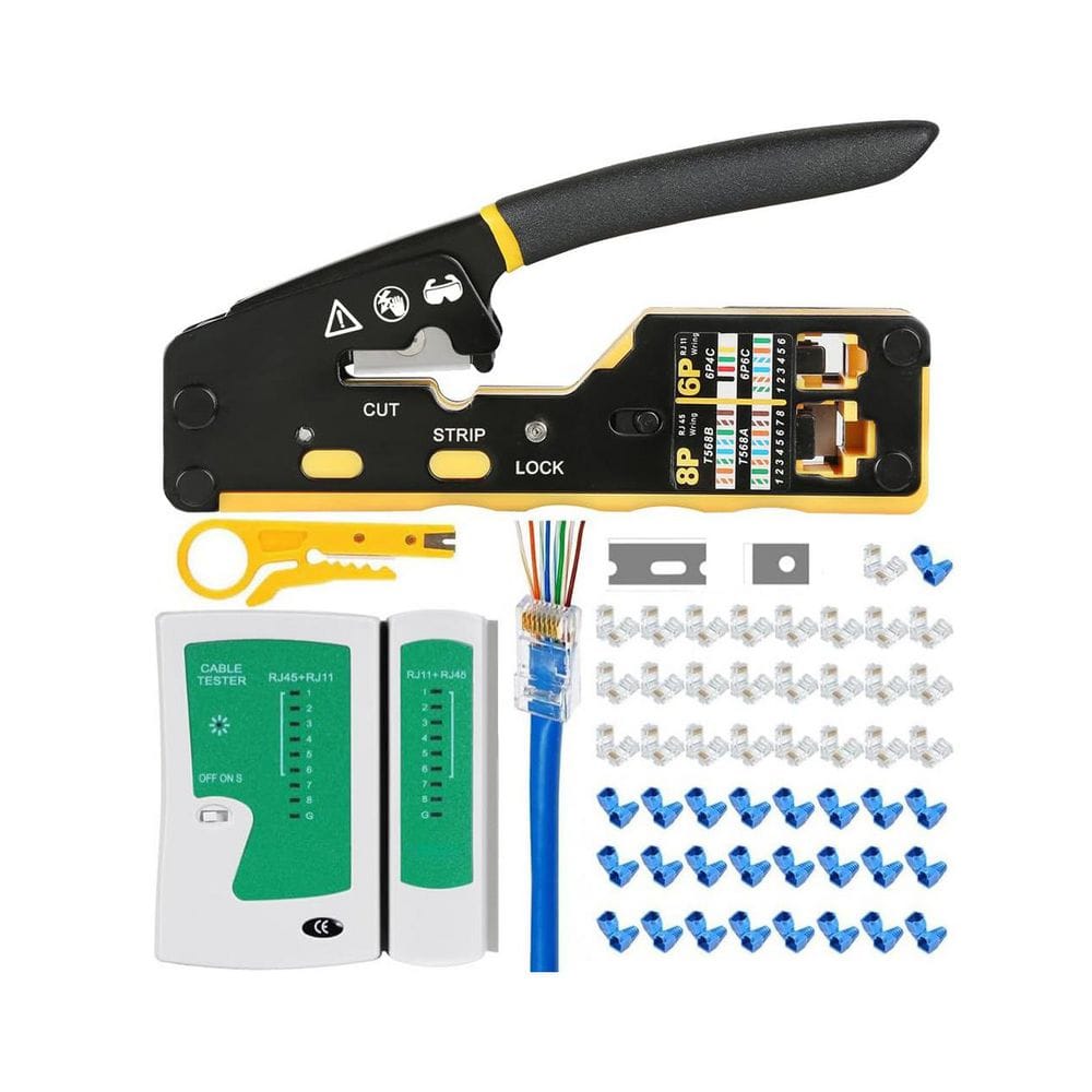 RJ45 Crimp Tool Kit Pass Through Crimper All-in-One Wire Stripper ...
