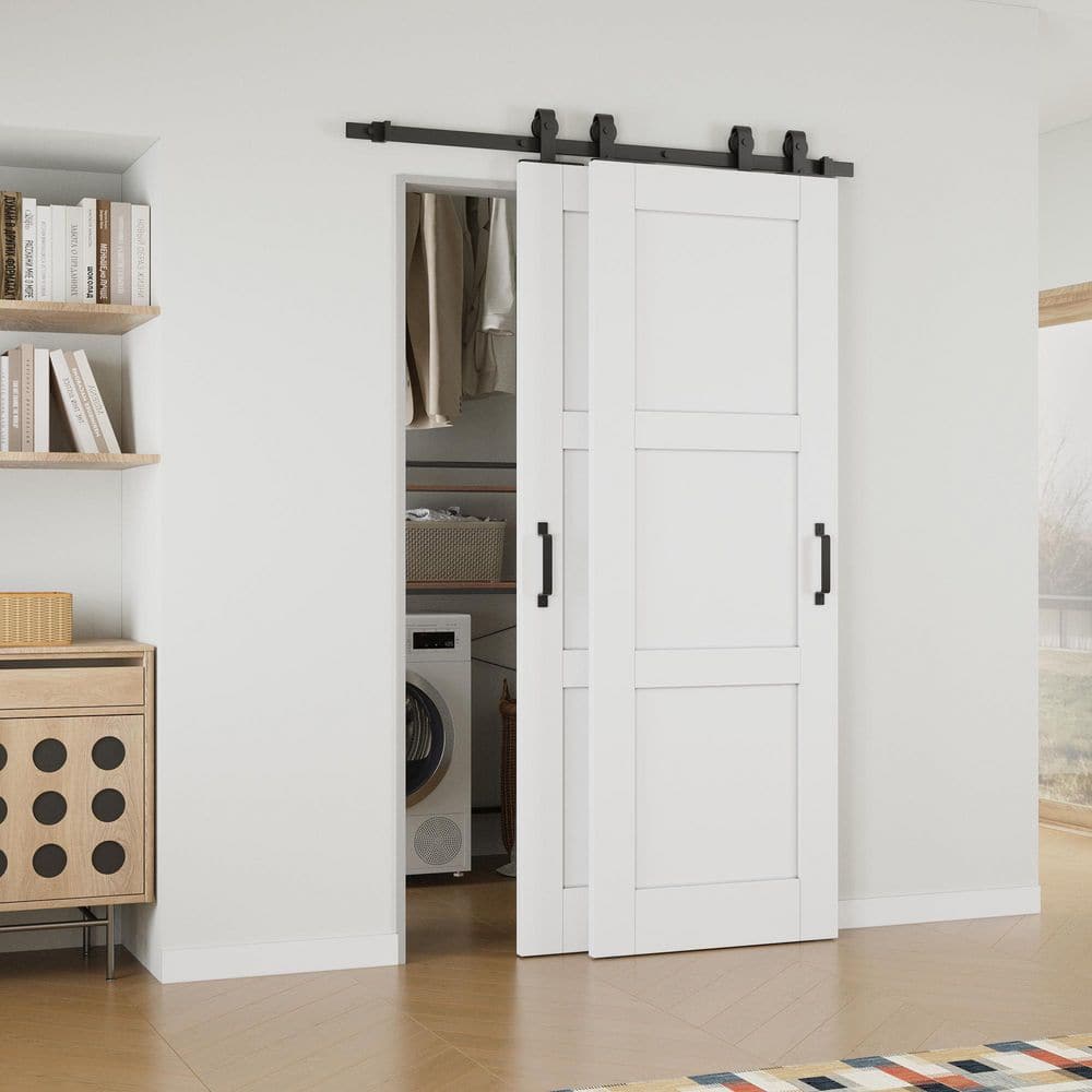 ARK DESIGN 48 in. x 80 in. (Double 28 in.) 3-Panel White Primed Solid ...