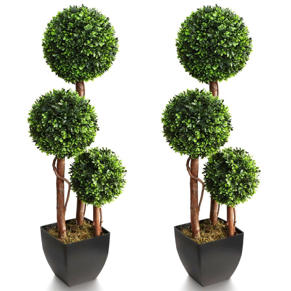 Afoxsos 14.5 in. Artificial Boxwood Triple Ball Topiary Tree, Faux ...