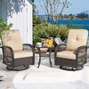 Sizzim 3-Piece Brown Wicker Outdoor Rocking Chair Set Outdoor Swivel ...