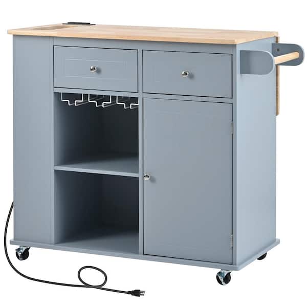 Grey Blue Outdoor Grill Cart Kitchen Island with Power Outlet Open ...