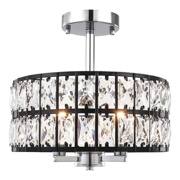 LWYTJO 12.59 in. Koyal 3-Light Round Black/Chrome Chandelier Semi Flush ...