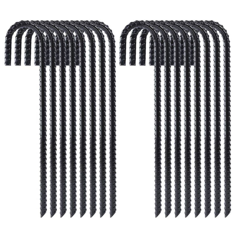 Laybus 12 in. Rebar Stakes Black Heavy Duty J Hook, Galvanized Tent ...