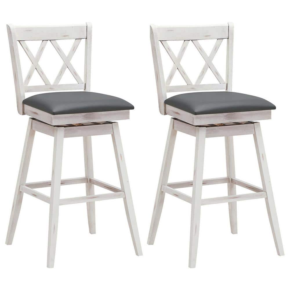Gymax Set of 2 42.5 in. Barstools Swivel Bar Height Chairs with Rubber ...