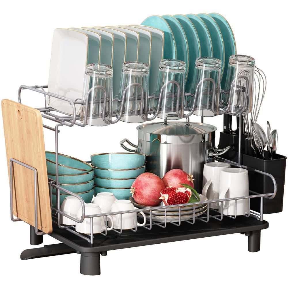 JASIWAY 2-Tier Metal Standing Dish Rack in Sliver J-452B-SL - The Home ...